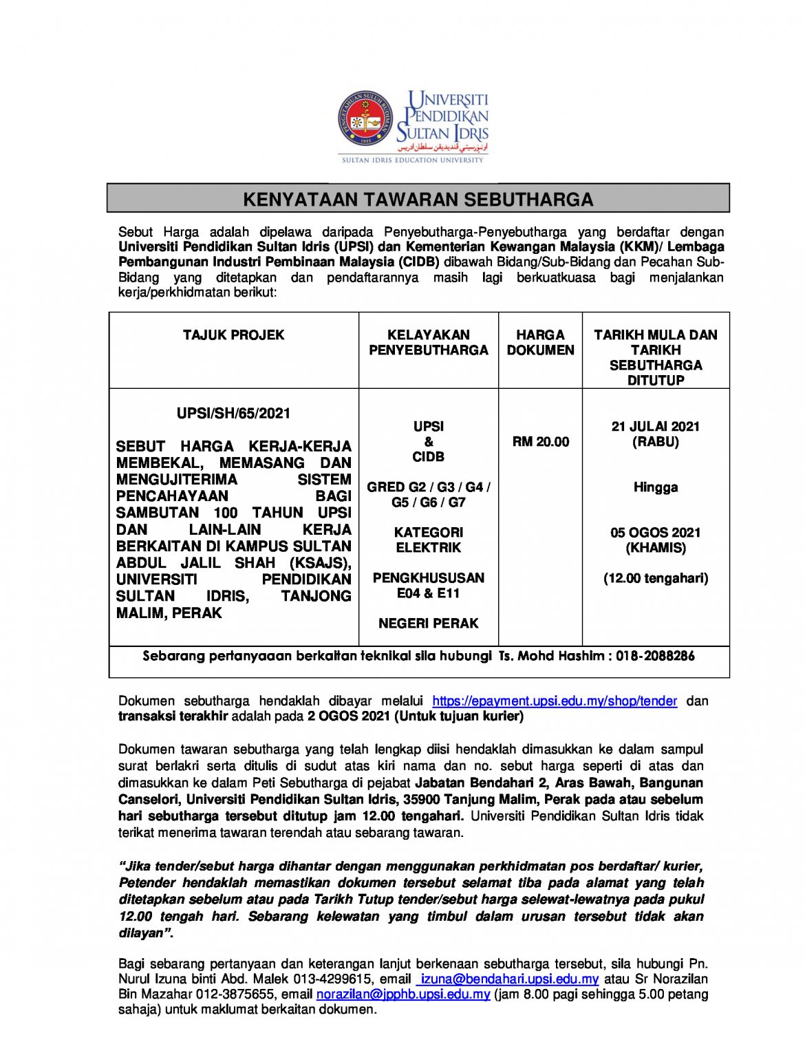 UPSI/SH/65/2021 – UPSI | JABATAN BENDAHARI (V2)